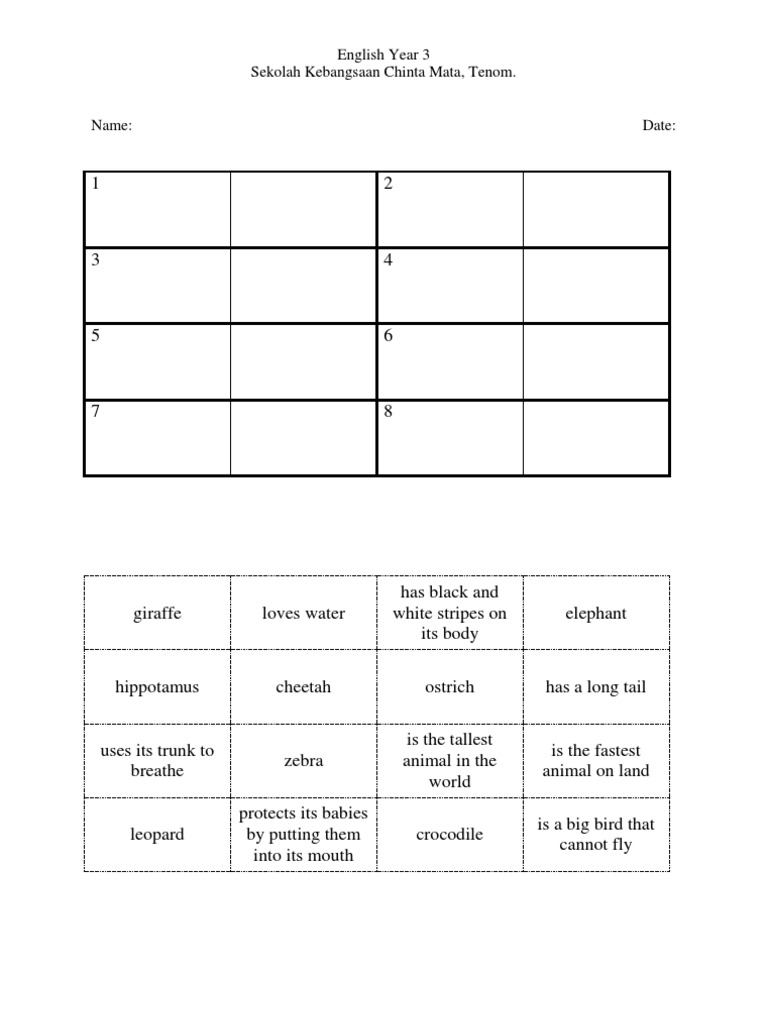 Year 3 Animal Descriptions Worksheet | PDF