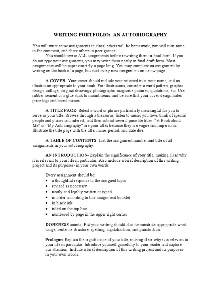 3 Autobiography (Writing Portfolio) | PDF | Homework | Metaphor