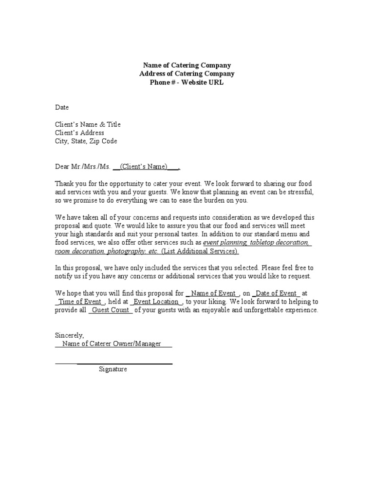 Catering Proposal & Quote Template | PDF | Fee | Payments