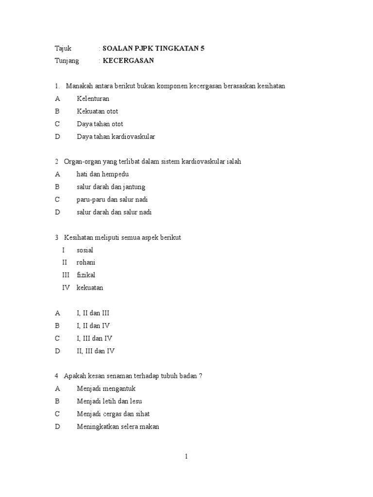 Soalan PJPK Tingkatan 5 | PDF