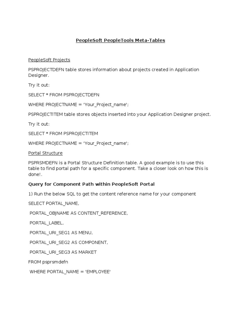 PeopleTools Tables | PDF | Web Service | Soap