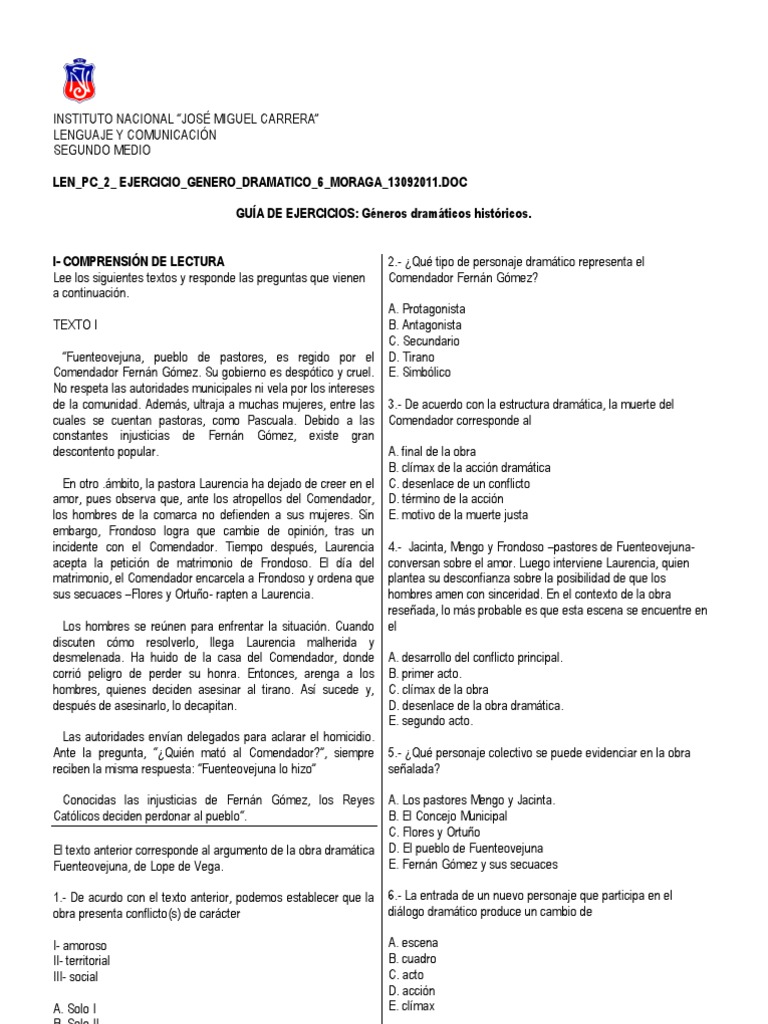 Prueba Genero Dramatico | PDF | Tragedia | Comedia