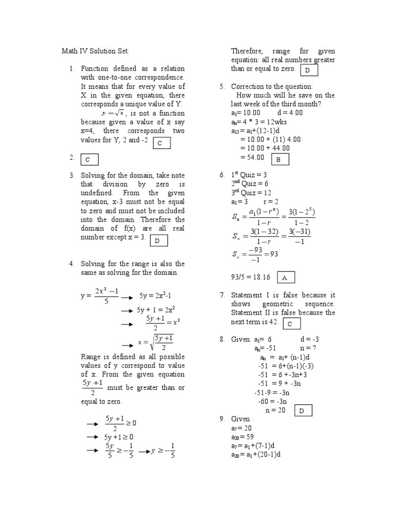 Math IV Solution Set | PDF | Equations | Real Number