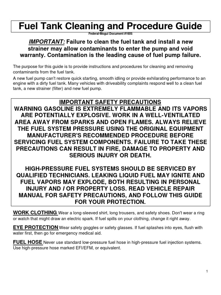 Fuel Tank Cleaning Guide | Pump | Manufactured Goods