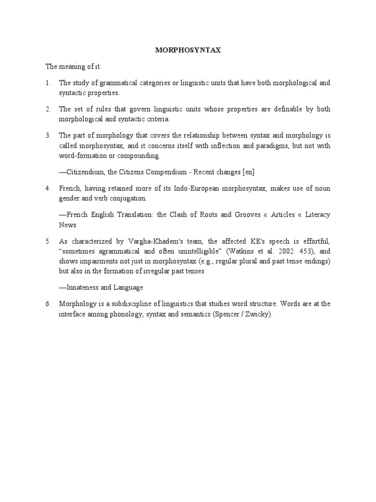 Morphosyntax 1 | PDF | Morphology (Linguistics) | Word