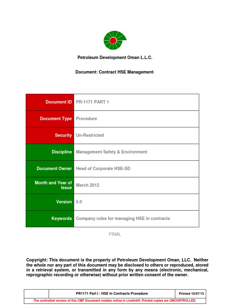 Pdo Hse | PDF | General Contractor | Risk