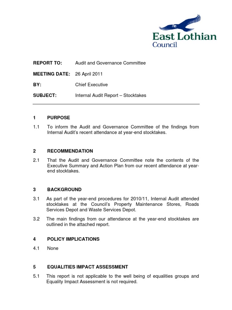 03 Internal Audit Report - Stocktakes | PDF | Internal Audit | Audit