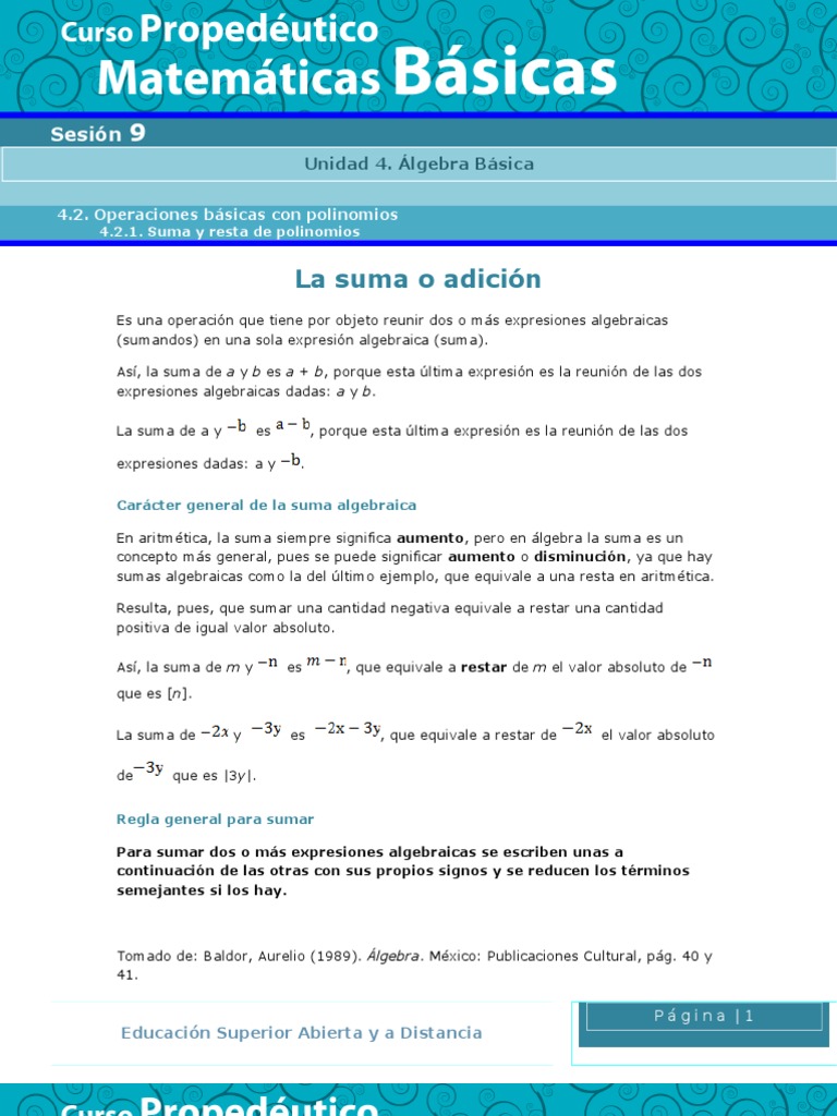 Suma y Resta de Polinomios Básica | PDF