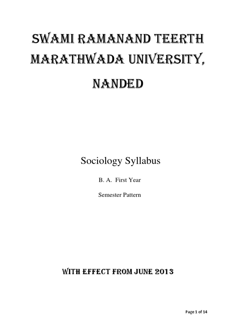 SRTMU Nanded B.A. I Year - Sociology - Syllabus - W.E.F. 2013-14 | PDF ...