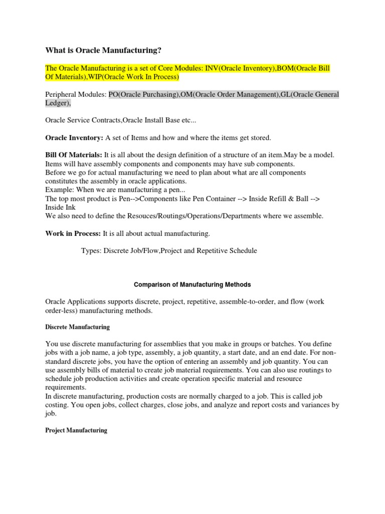 Oracle Manufacturing Overview | PDF | Inventory | Production And ...