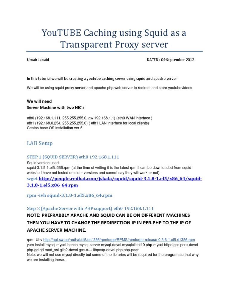 YouTUBE Caching Using Squid As A Transparent Proxy PDF | PDF | Web Server | Internet & Web