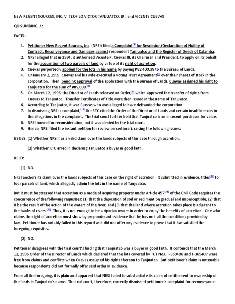NRSI vs. Tanjuatco: Land Claim Dispute | PDF | Complaint | Government ...