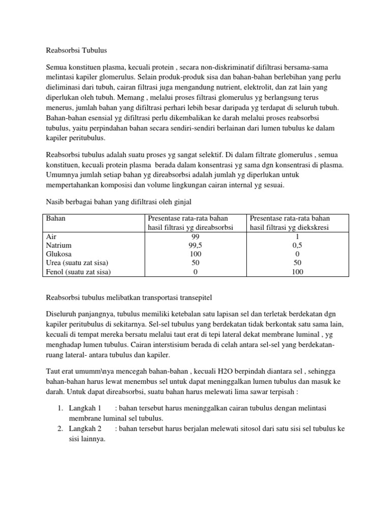 Reabsorbsi Tubulus | PDF