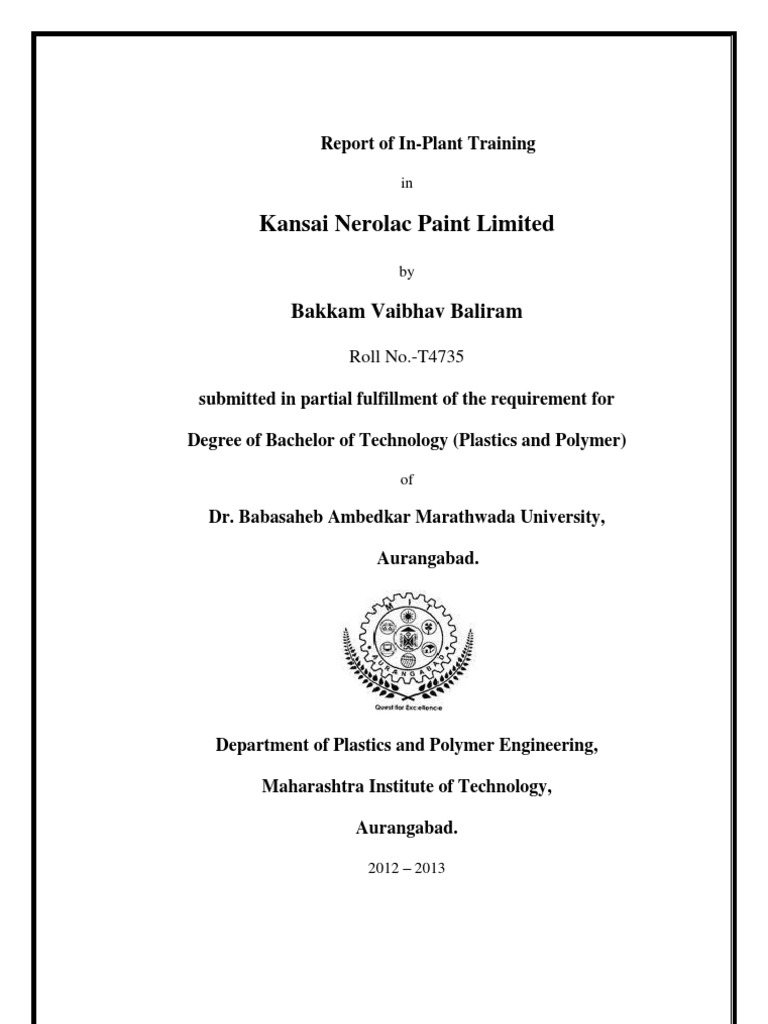 Kansai Nerolac Paint Limited: Bakkam Vaibhav Baliram | PDF | Business