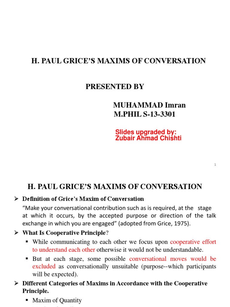 Grice's Maxim Presentation | PDF | Communication | Cognition