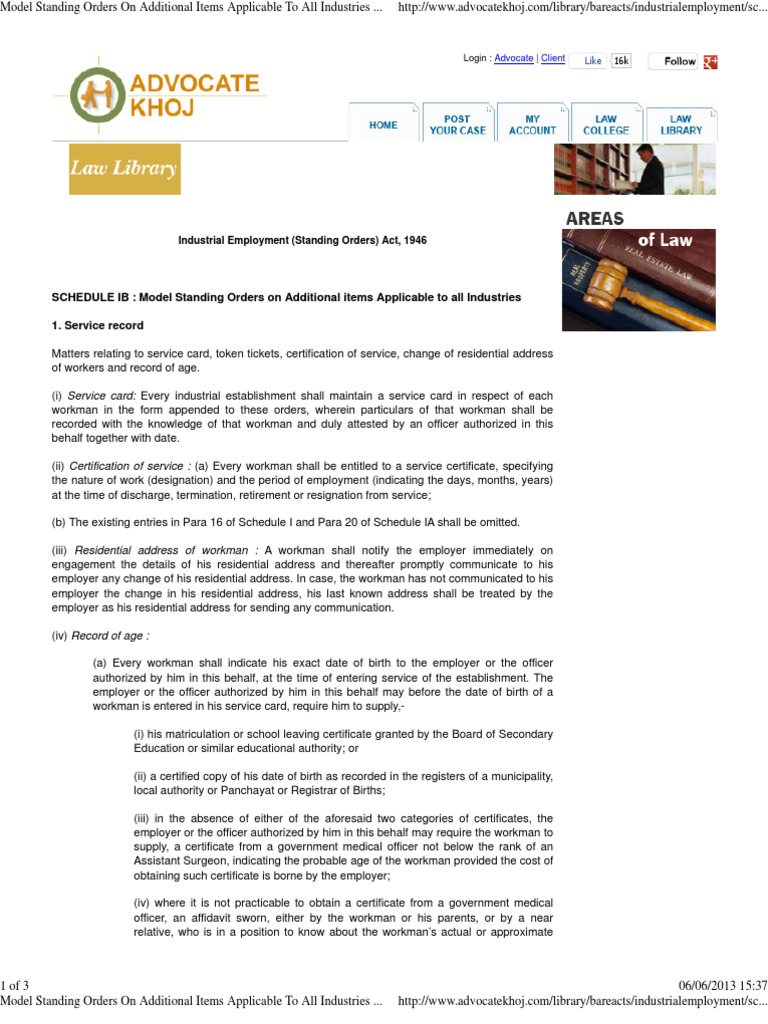 Model Standing Orders On Additional Items Applicable To All Industries ...