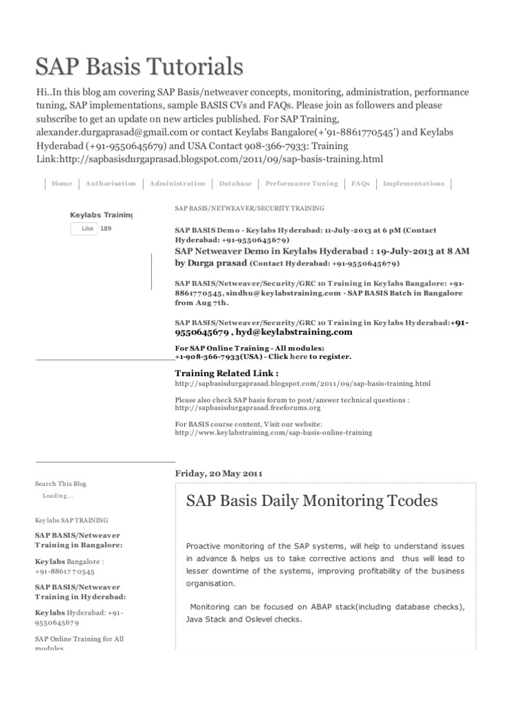 SAP Basis Monitoring Tcode | PDF | Backup | Databases