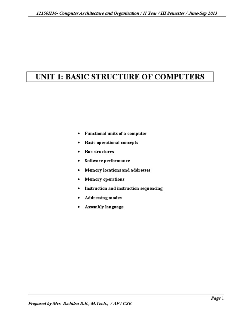 Computer Architecture & Organisation Unit-1 | PDF | Assembly Language | Central Processing Unit