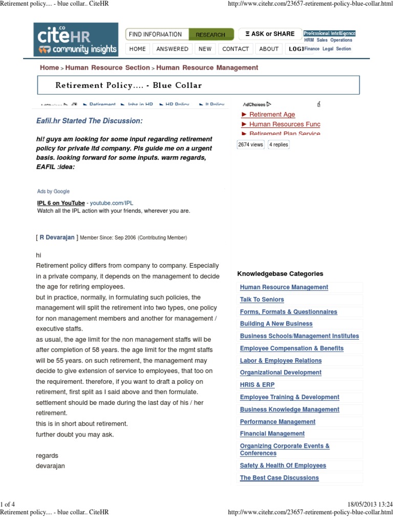 Retirement Policy.... - .. CiteHR. CiteHR | Download Free PDF | Human ...