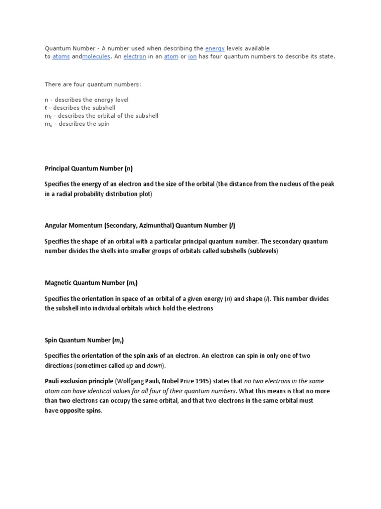 Principal Quantum Number (N) : Energy Atoms Molecules Electron Atom Ion ...