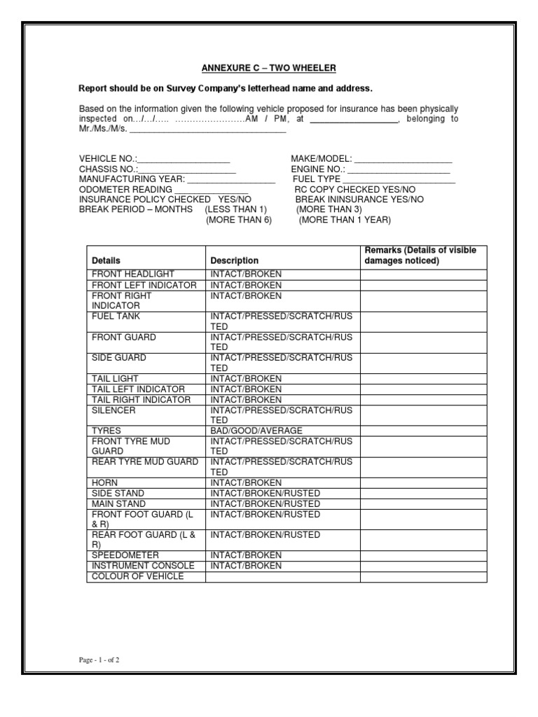 2 Wheeler Insurance Format | PDF