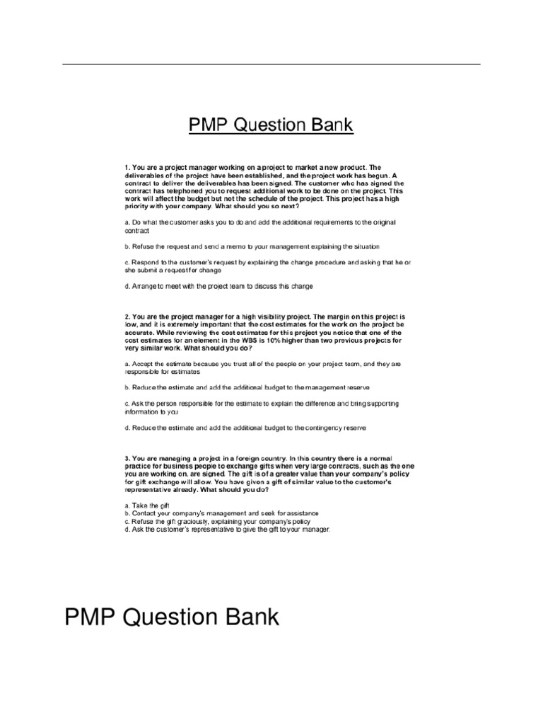 PMP QuestionPMP Question Bank Bank | PDF | Product Development ...