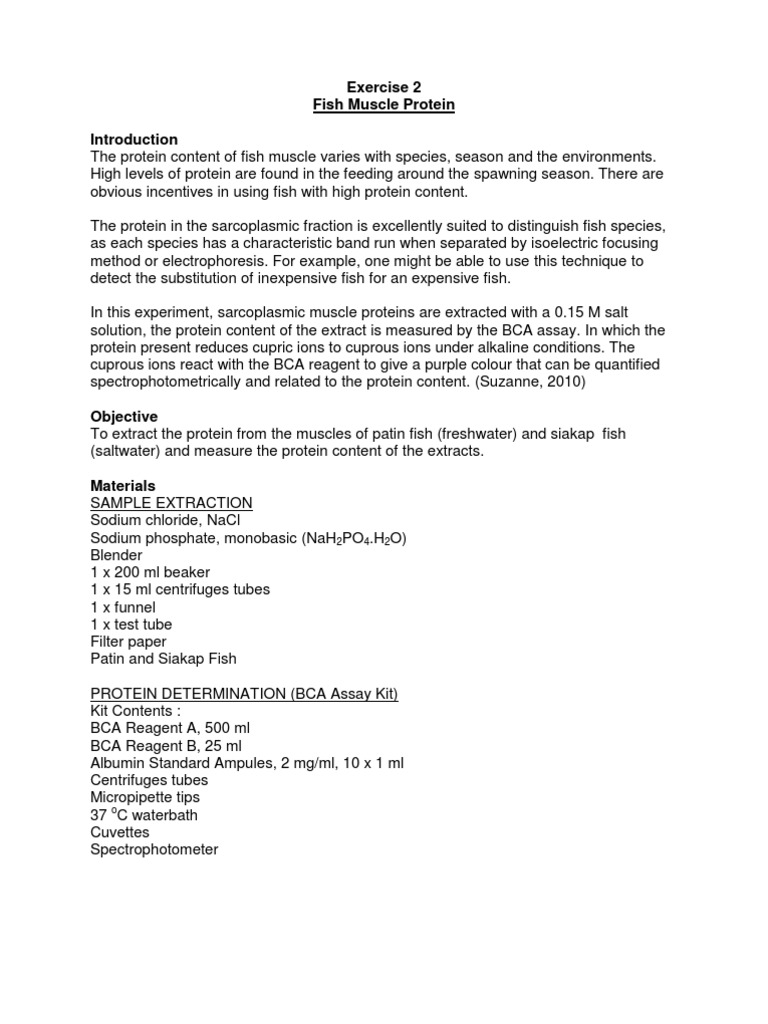 Lab Exercise 2 - Fish Muscle Protein | PDF | Analytical Chemistry ...