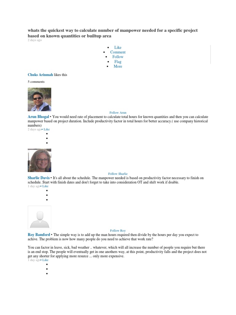 Manpower Calculation for Construction Projects | PDF | Business | Nature