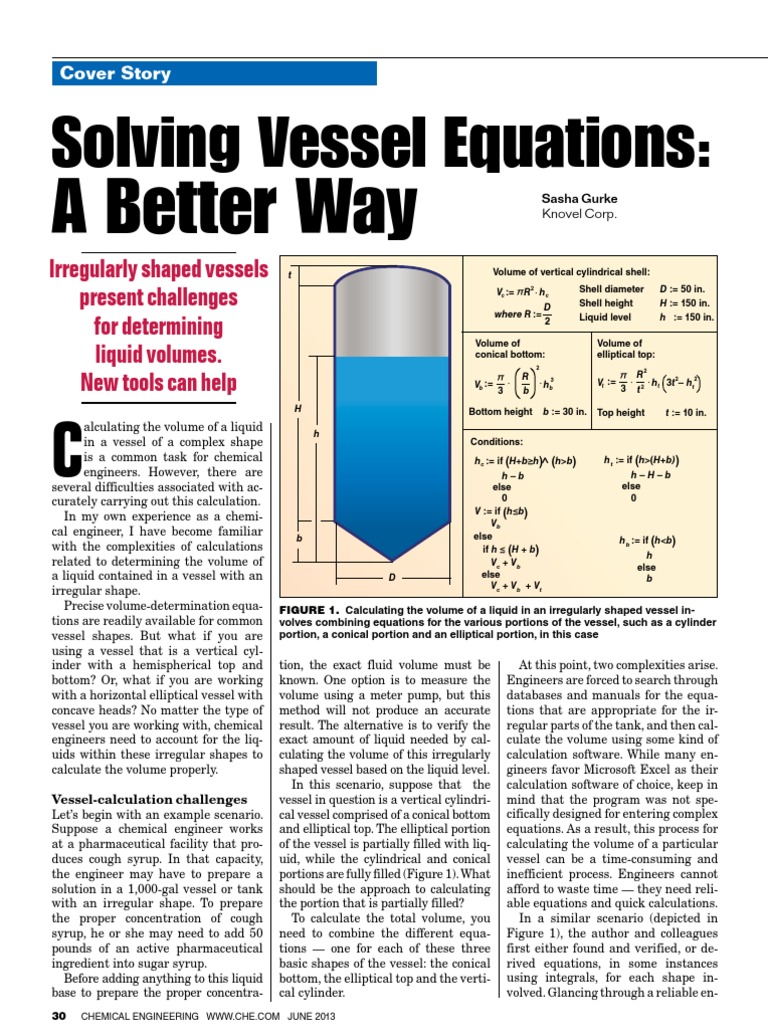 Solving Vessel Equations A Better Way | PDF | Microsoft Excel | Volume