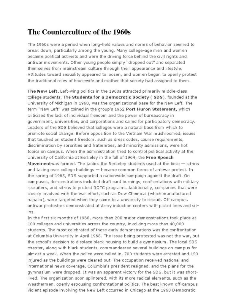 The Counterculture of The 1960s | PDF | Hippie | New Left