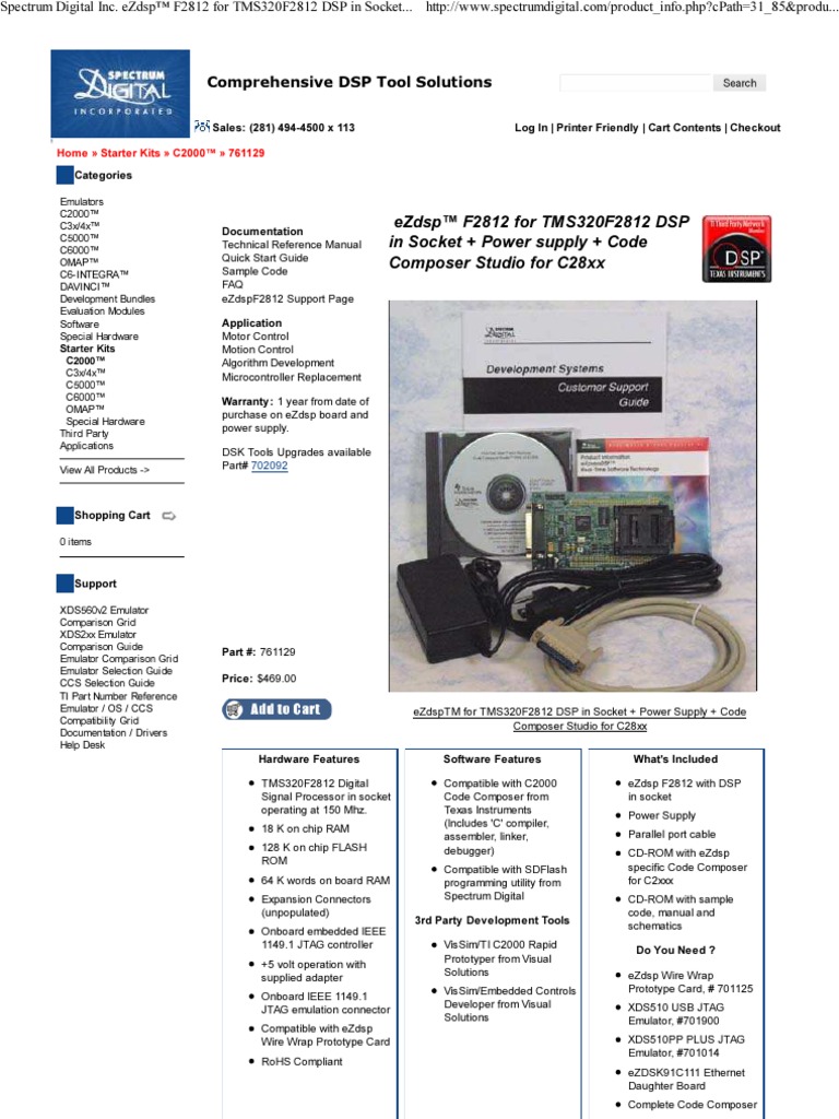 Spectrum Digital Inc Ezdsp™ F2812 For Tms320f2812 Dsp In Socket Power Supply Code Composer 