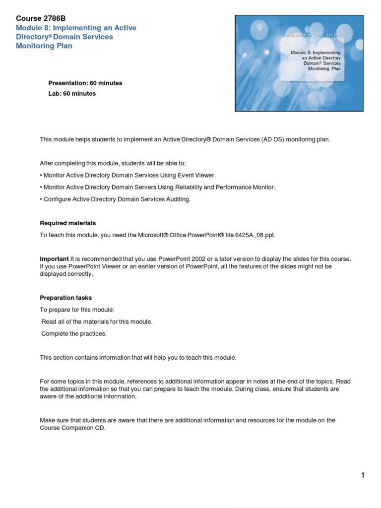 Module 8: Implementing An Active Directory Domain Services Monitoring Plan | Download Free PDF ...