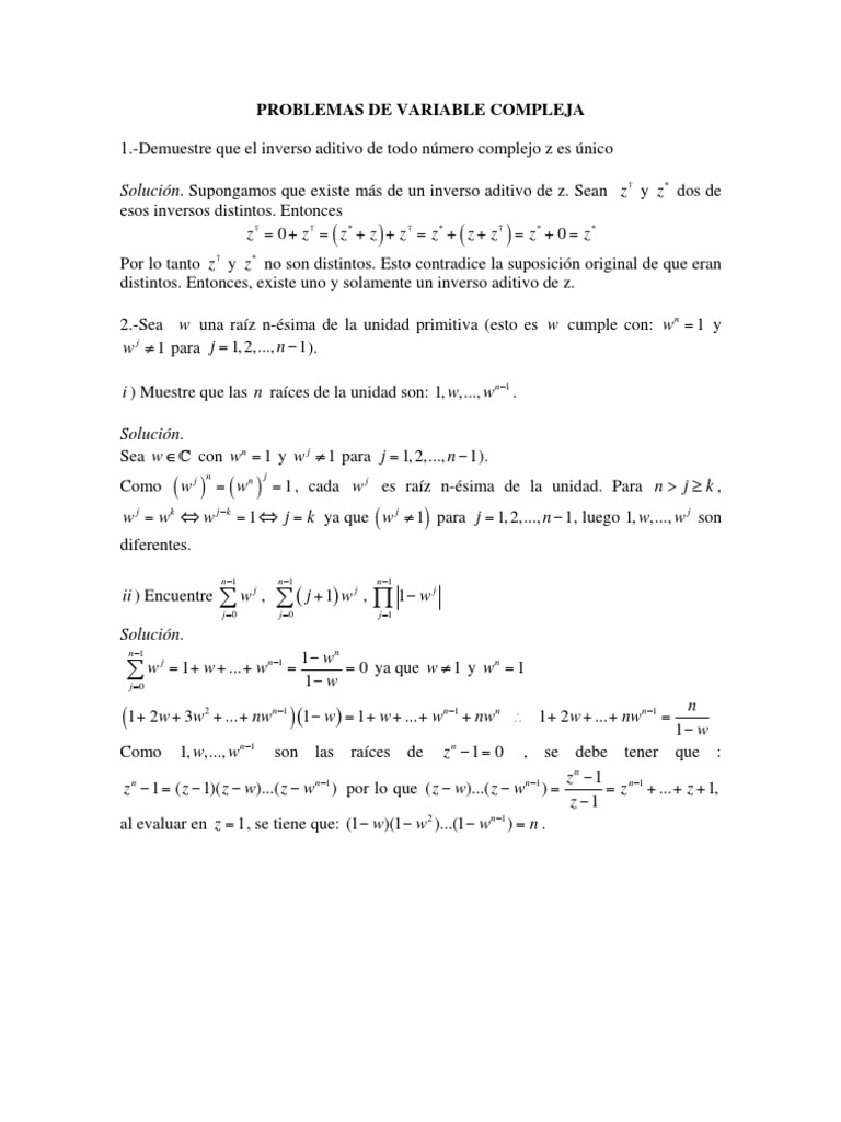 Ejercicios de Variable Compleja PDF | PDF | Funciones y mapeos | Álgebra