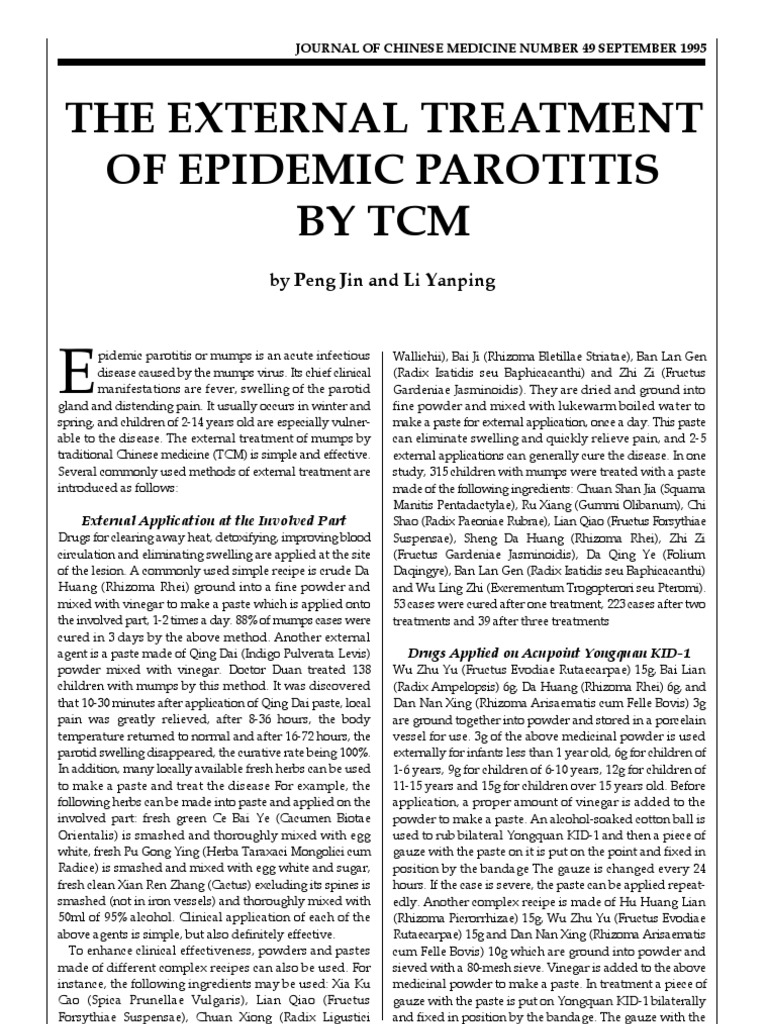 The External Treatment of Epidemic Parotitis by TCM: by Peng Jin and Li ...