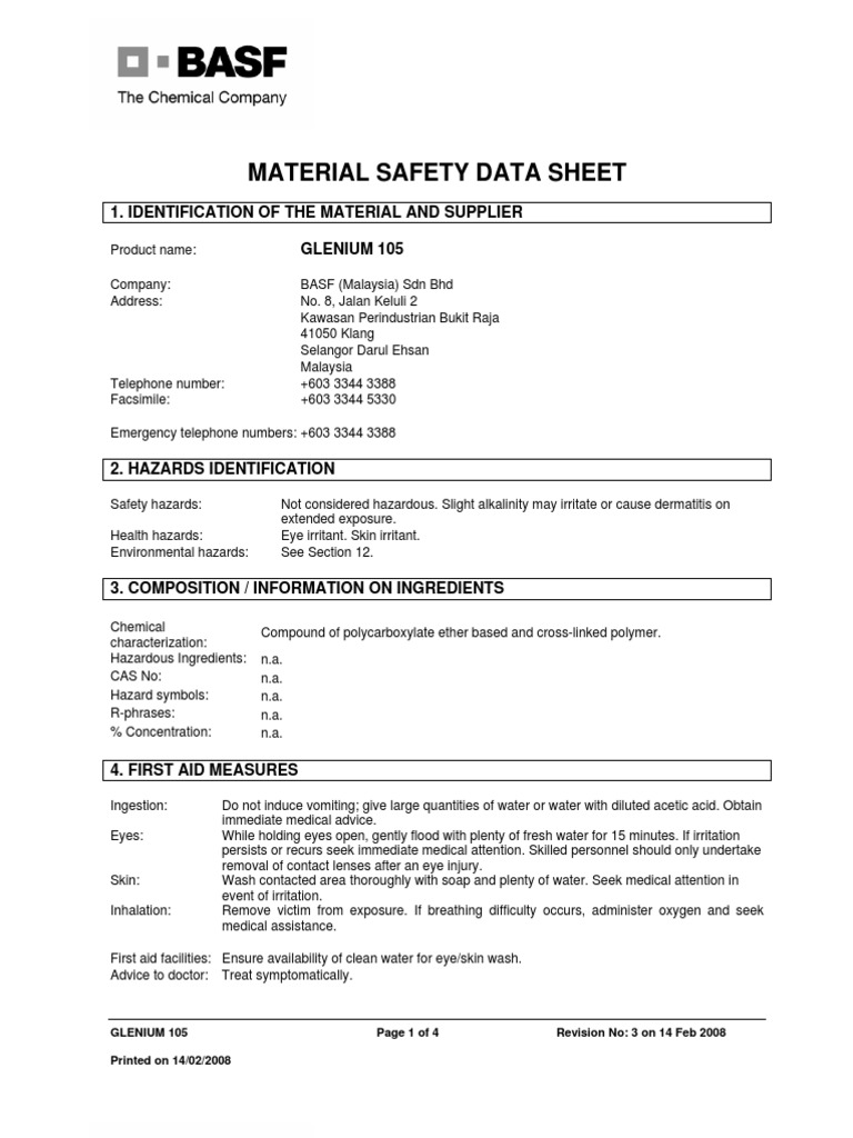 Material Safety Data Sheet: 1. Identification of The Material and ...