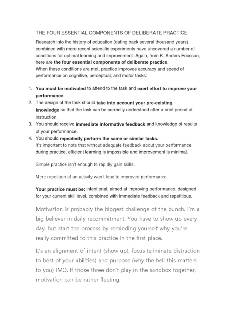 Four Components of Deliberate Practice | PDF