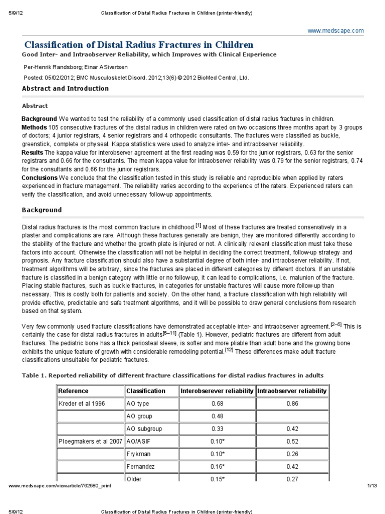 Classification of Distal Radius Fractures in Children | PDF