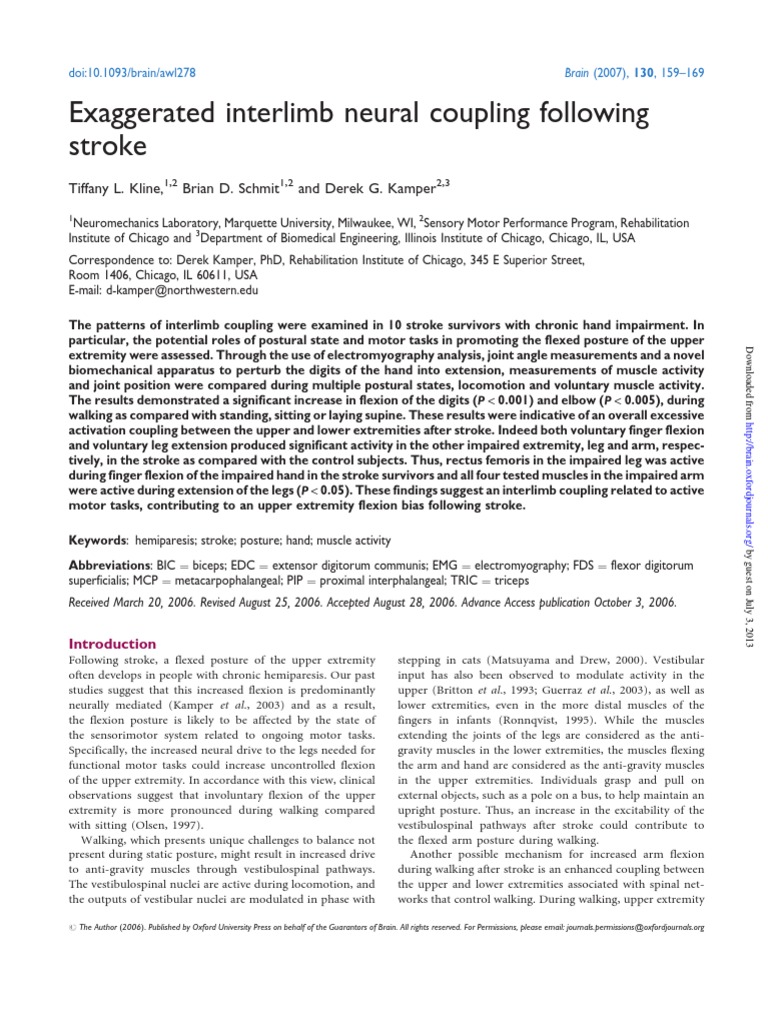 Exaggerated Interlimb Neural Coupling Following Stroke: Tiffany L ...