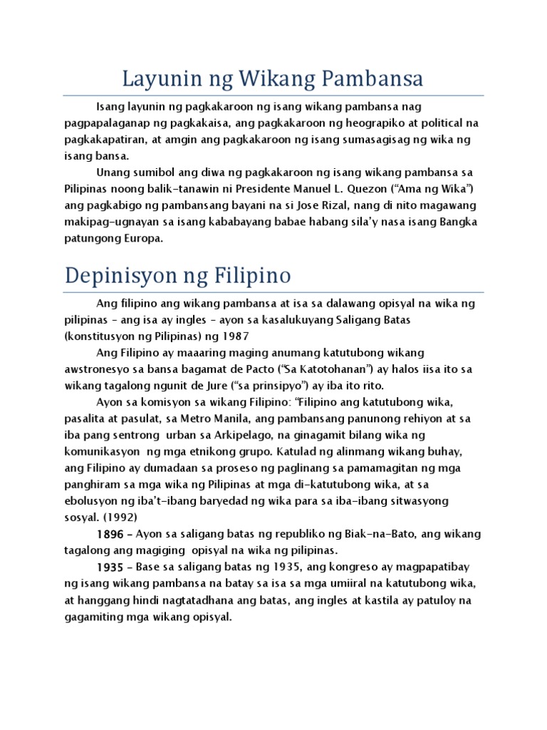 WEEK 3 - Layunin NG Wikang Pambansa | PDF