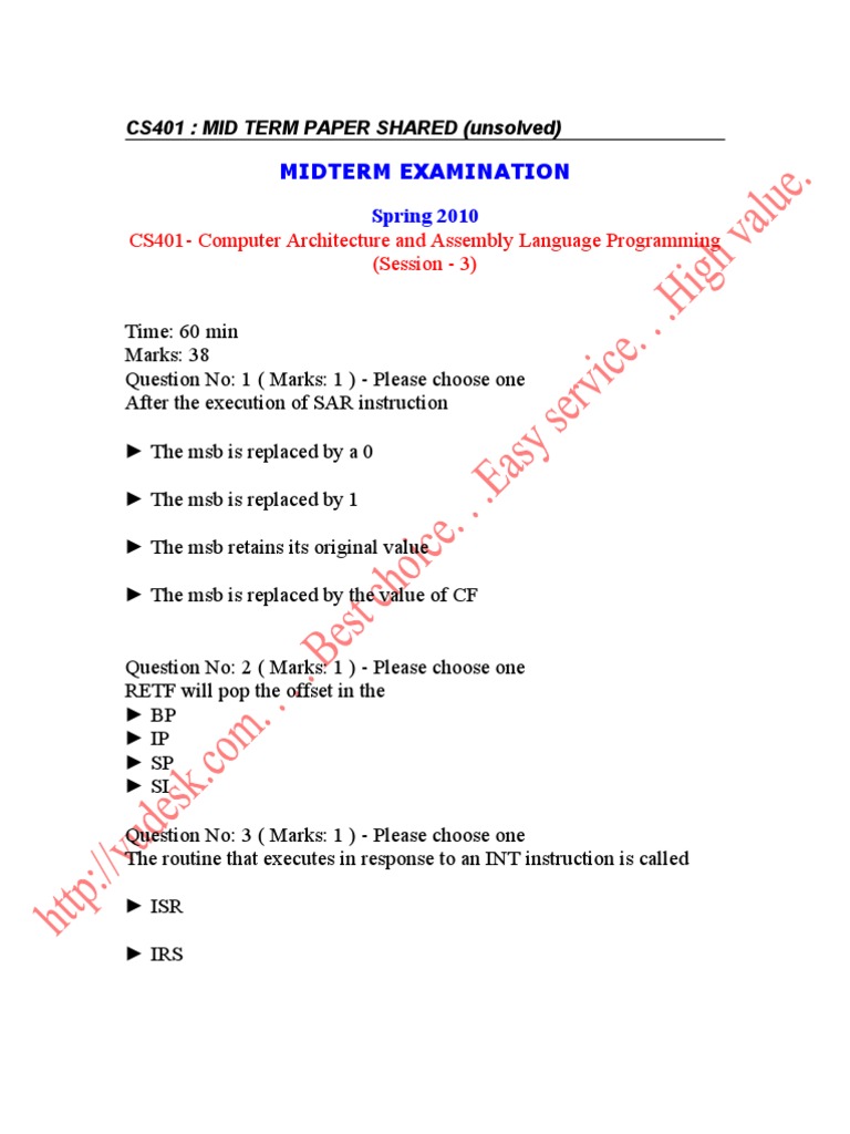 Cs 401 Midterm Paper Shared Unsolved | PDF | Instruction Set | Computer Data