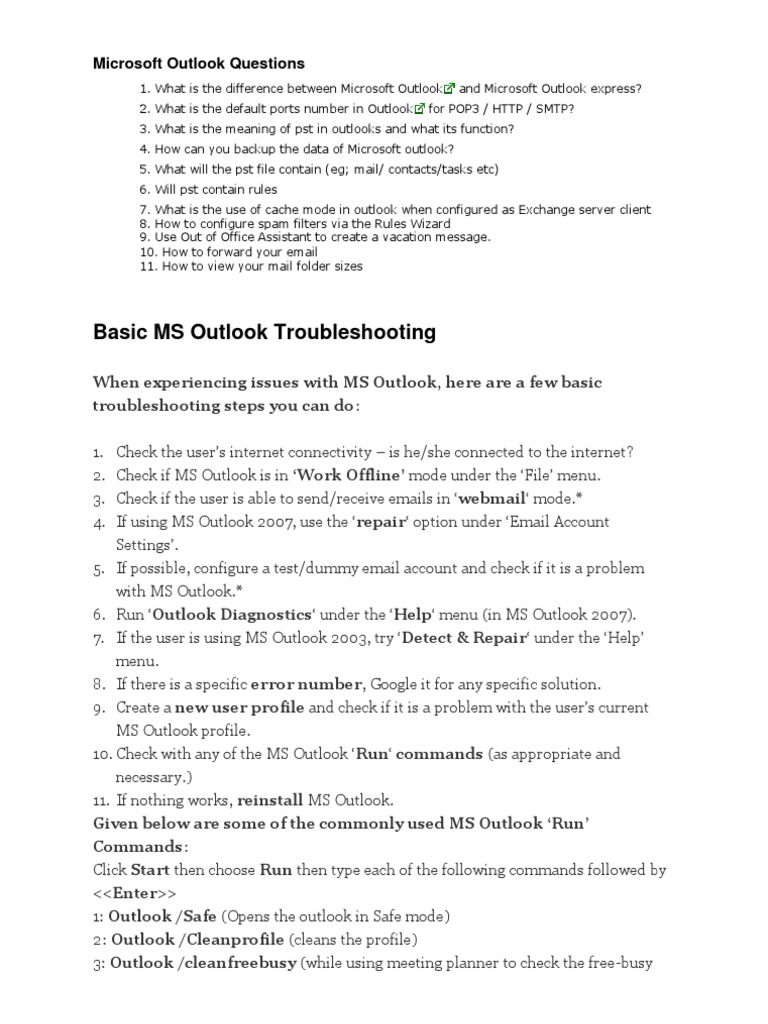 Microsoft Outlook Exam Questions Guide | PDF