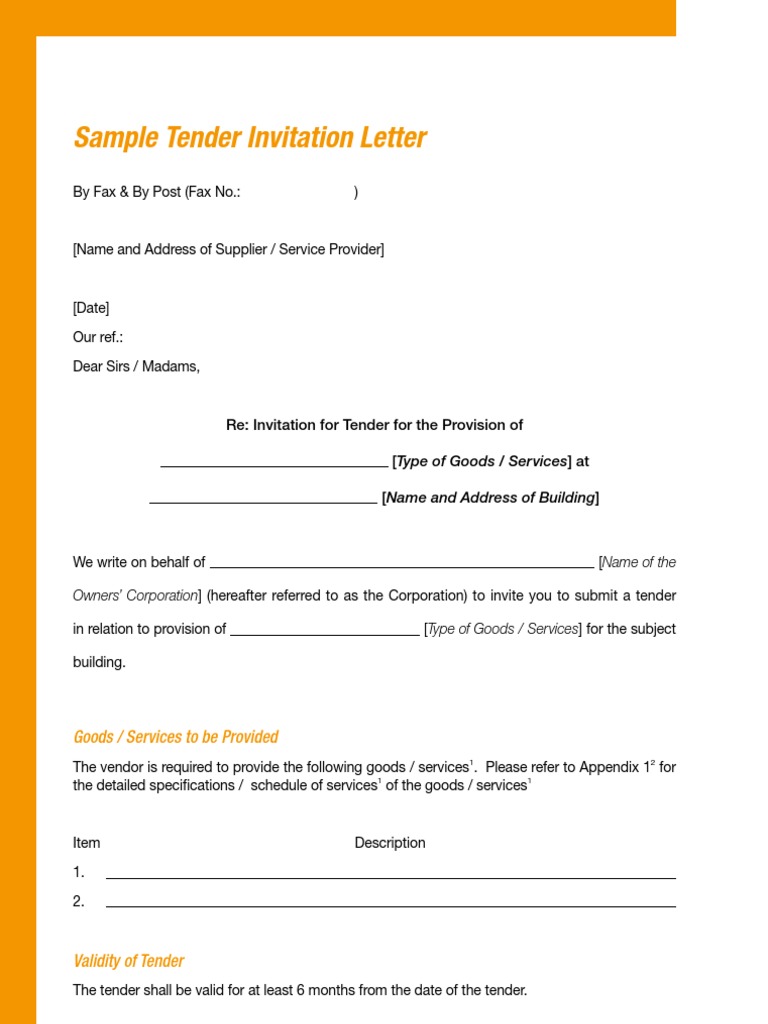 Sample Tender Invitation Letter | PDF | Contractual Term | Specification (Technical Standard)