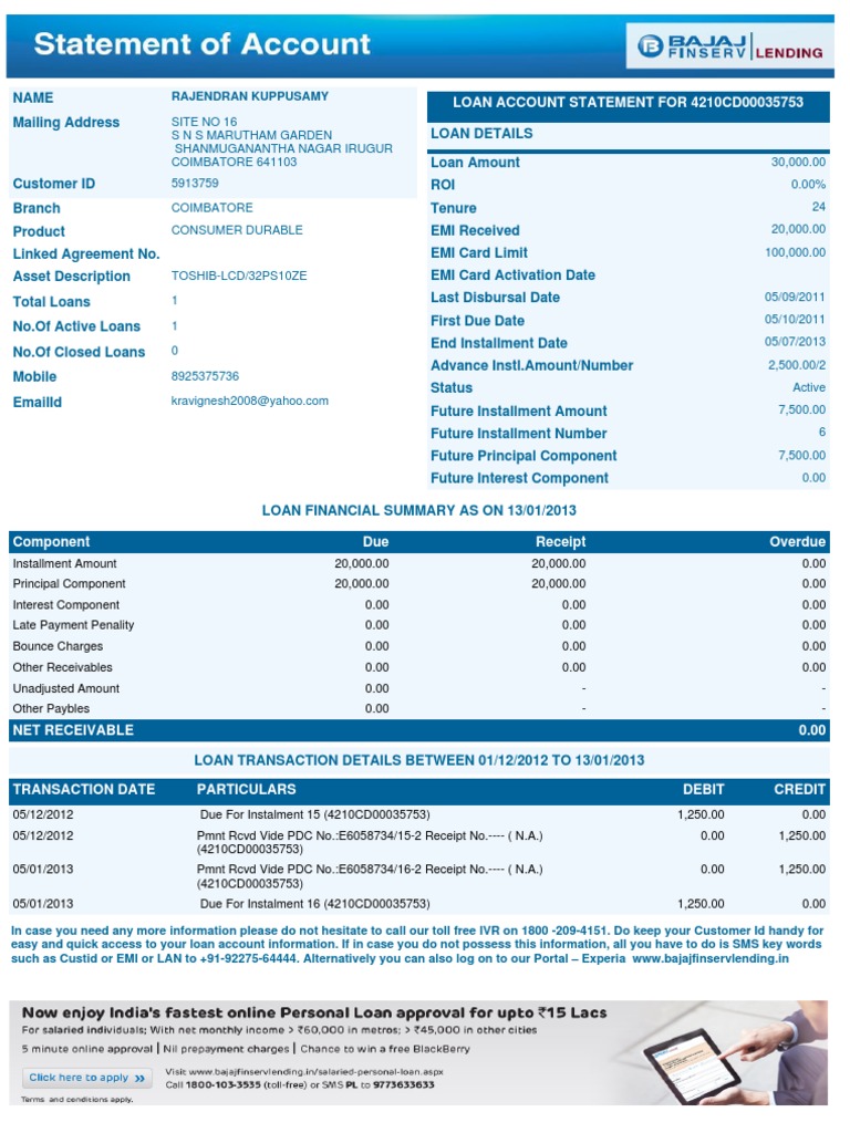 Loan Account Statement For 4210Cd00035753: Disclaimer | PDF | Receipt ...