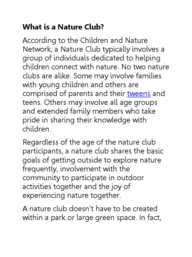 What Is A Nature Club?: Tweens | PDF | World Wide Fund For Nature ...