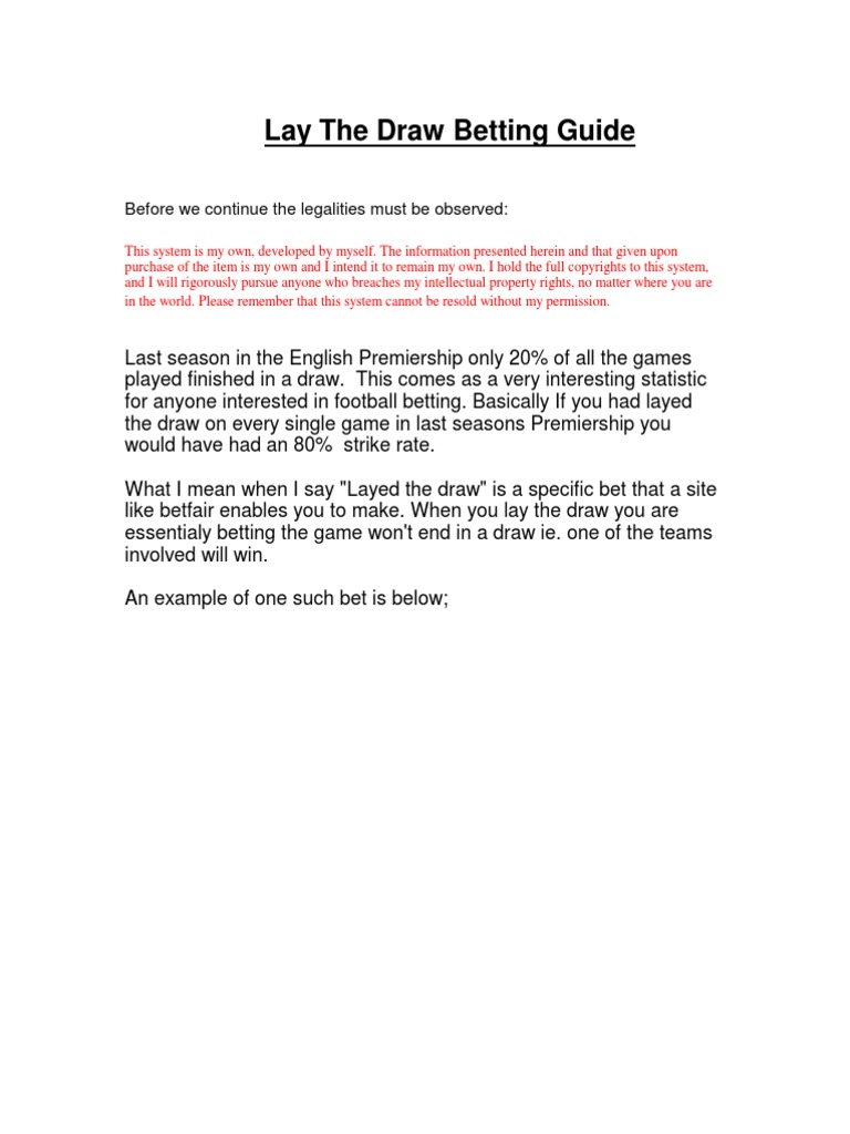 Betfair Lay The Draw Guide | PDF | Odds | Gaming And Lottery