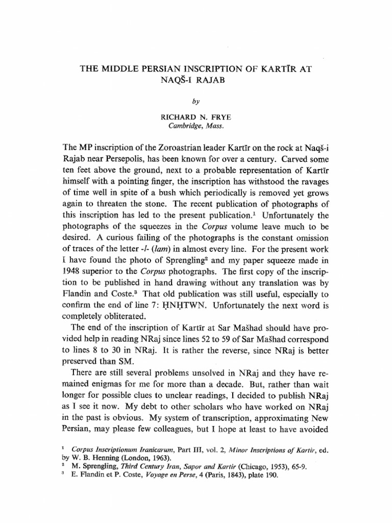 The Middle Persian Inscription of Kartīr at Naqš-I Rajab PDF | PDF ...