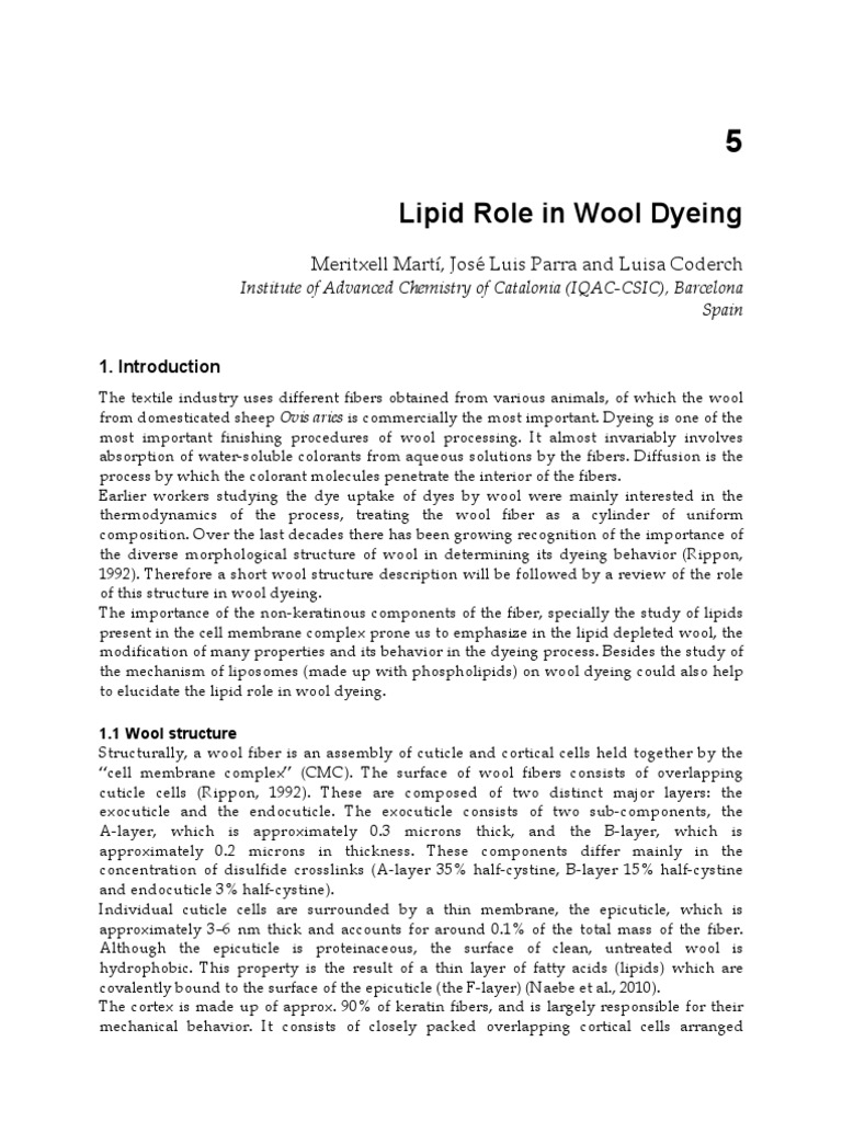 InTech-Lipid Role in Wool Dyeing | PDF | Dye | Liposome