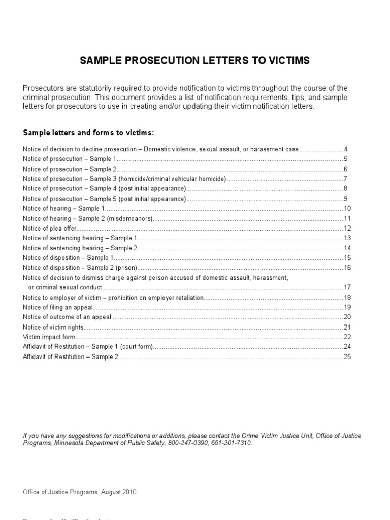 Sample Letters To Victims | Victimology | Plea Bargain