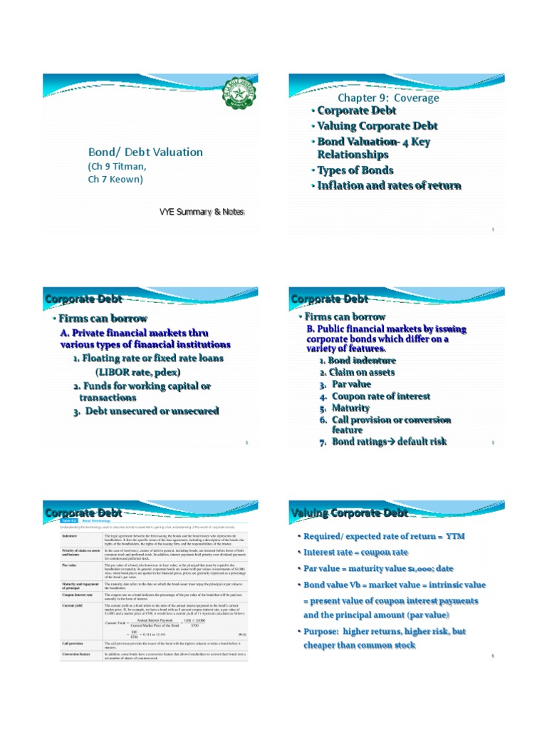 Bond Valuation Summary & Notes | PDF | Bonds (Finance) | Interest Rates