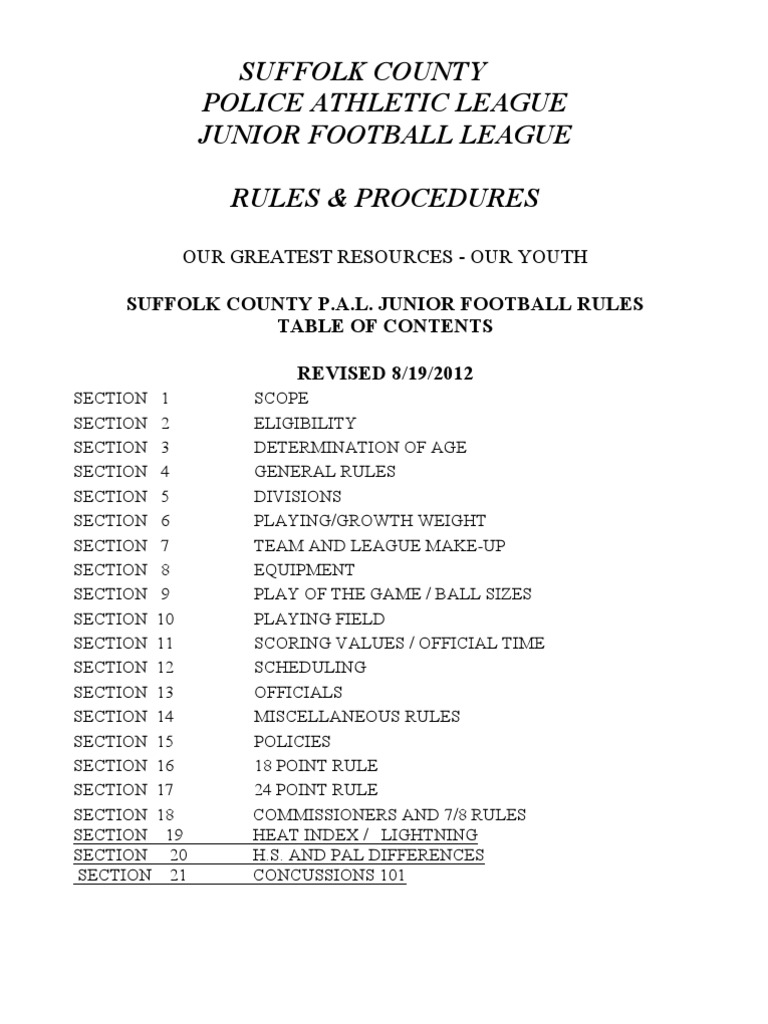 Suffolk County PAL Football Rules 2012 | PDF | American Football ...